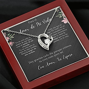 Regalo Para El Amor De Mi Vida Regalo Para Esposa Aniversario De Matrimonio Collar De Corazon Joya Para Mujer Regalo de Esposo Para Esposa Con Caja De Regalo y Tarjeta Mensaje Personalizado De Amor Incuido (14k White Gold Finish/Luxury Gift Box w/LED)