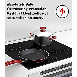 Karinear 24 Inch Induction Cooktop 4 Burner Electric Cooktop, Drop-in Induction Burner with Timer and Child Lock, Pause Function, Vitro Ceramic Glass, 220-240V, 6400W, Hard Wired(No Plug)