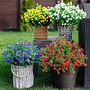 AXYLEX Artificial Flowers Outdoor Fake Plants - 12 Bundles Outside Face Plastic Greenery UV Resistant No Fade Faux Daffodils Spring Shrubs Home Decoration Garden Porch Patio Bushes Farmhouse (Purple)