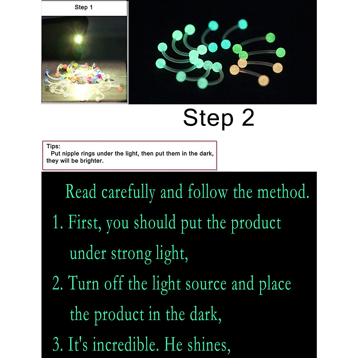 Prjndjw 14G Flexible Plastic Acrylic Piercing Jewelry, 48Pcs Curved Barbell Body Piercing for Women Men, Glow in The Dark Tongue Nipple Rings Retainer, 16mm, Hypoallergenic