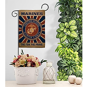 Marine Corps Garden Flag - Set Wall Holder Armed Forces USMC Semper Fi United State American Military Veteran Retire Official - House Banner Small Yard Gift Double-Sided Made In USA 13 X 18.5