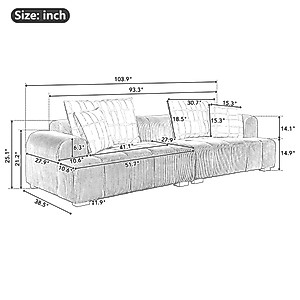 P PURLOVE Modern Couch for Living Room, Corduroy Comfy Sofa with Rubber Wood Legs and 4 Pillows, Sofa Couch for Office, Bedroom, Small Spaces, Apartment (Black)