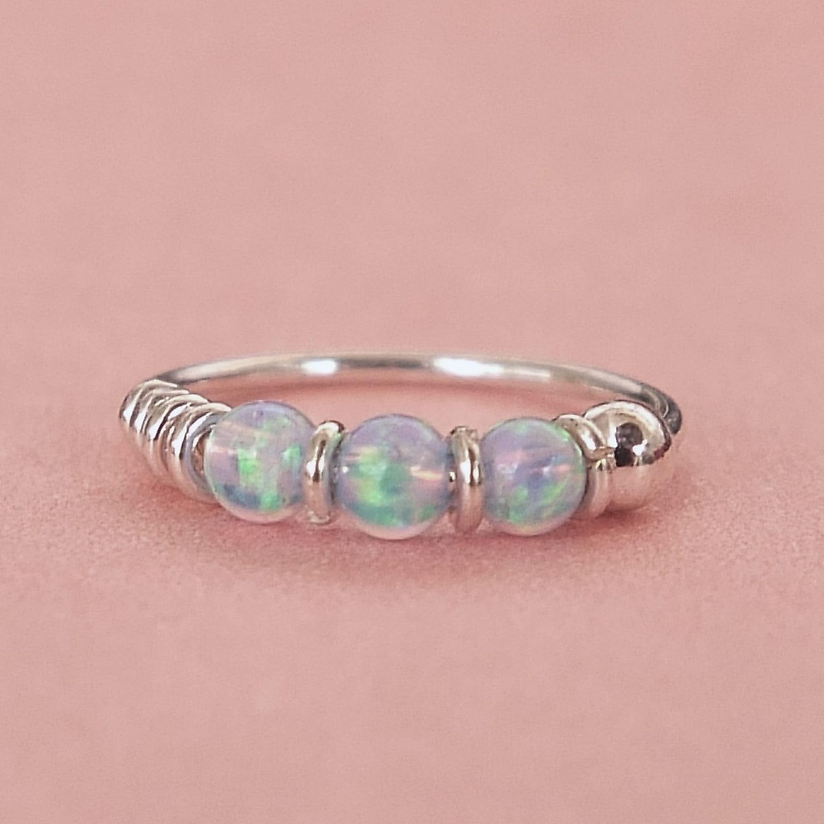 Handmade Silver Single 10MM Cartilgae Helix Piercing Hoop Earring with Trio Blue Opal, 925 Sterling Silver Very Small 10MM Thin 22Gauge Hoop for women, By Miya Jewelry