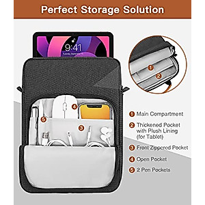 MoKo 12.9 Inch Tablet Sleeve Bag, Compatible with iPad Pro 12.9 M2 2022/2021/2020, Surface Laptop Go 12.4", Galaxy Tab S8+/S9+ 12.4" 2022/2023, Handle Carrying Case with Shoulder Strap, Black & Gray