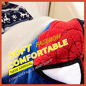 COCOPLAY W 3D Cartoon Embroidery Sherpa Flannel Blanket Throw for Kids, Soft Warm Cozy Plush Blanket for Couch Bed Sofa