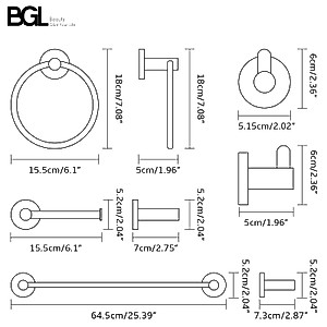 BGL Bathroom Hardware Set Matte Black 4-Pieces Bathroom Towel Rack 24 Inches Adjustable Bathroom Accessories Set