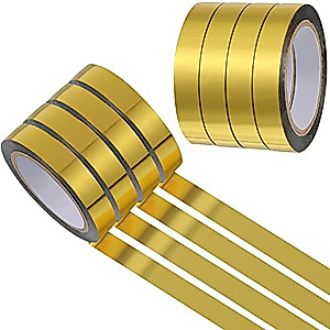 Outus Graphic Art Tape Metallic Washi Mirror Tape DIY Graphic Tape Metallic Mirror Wrapping for Crafts Decoration, 3/8 Inch x 88 Yards (4 Rolls,Gold)