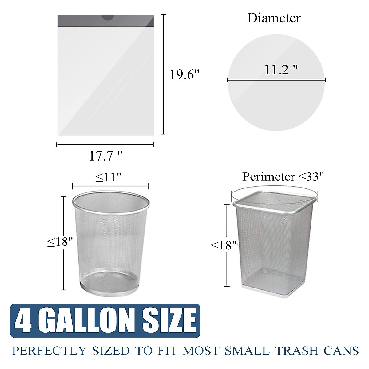 Small Trash Bags 4 Gallon - Drawstring 4 Gallon Trash Bag, Individual Unscented Small Garbage Bags, White 4 Gal Small Trash Can Liners Bathroom Trash Bags, 57 Count
