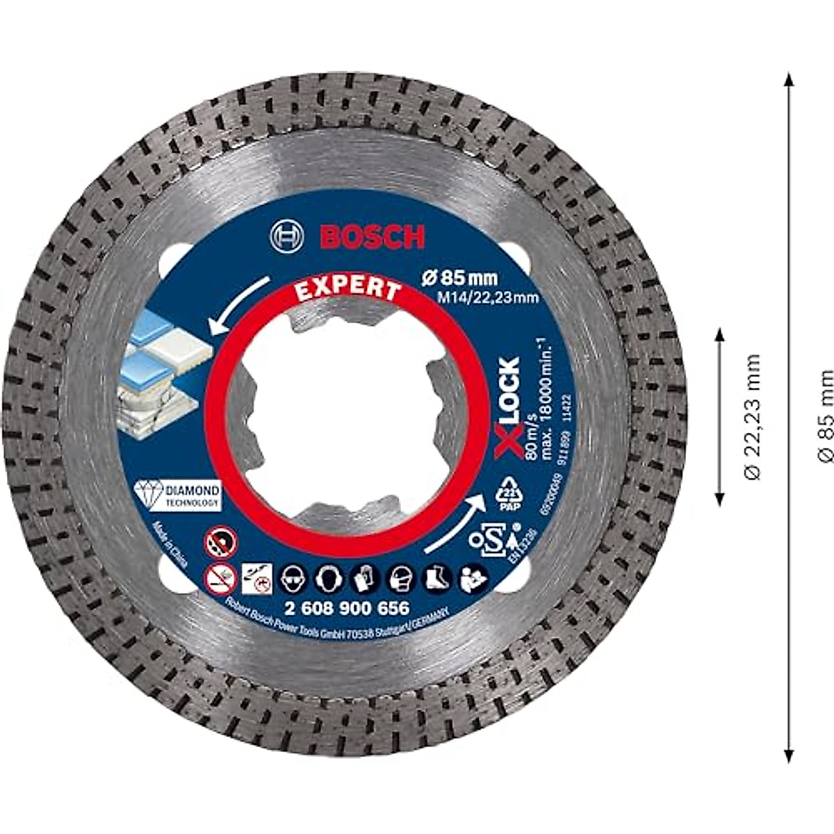 Bosch Professional 1x Expert HardCeramic X-Lock Diamond Cutting Disc (for Hard Tiles, Hard Stone, Ø 85 mm, Accessories Small Angle Grinder)