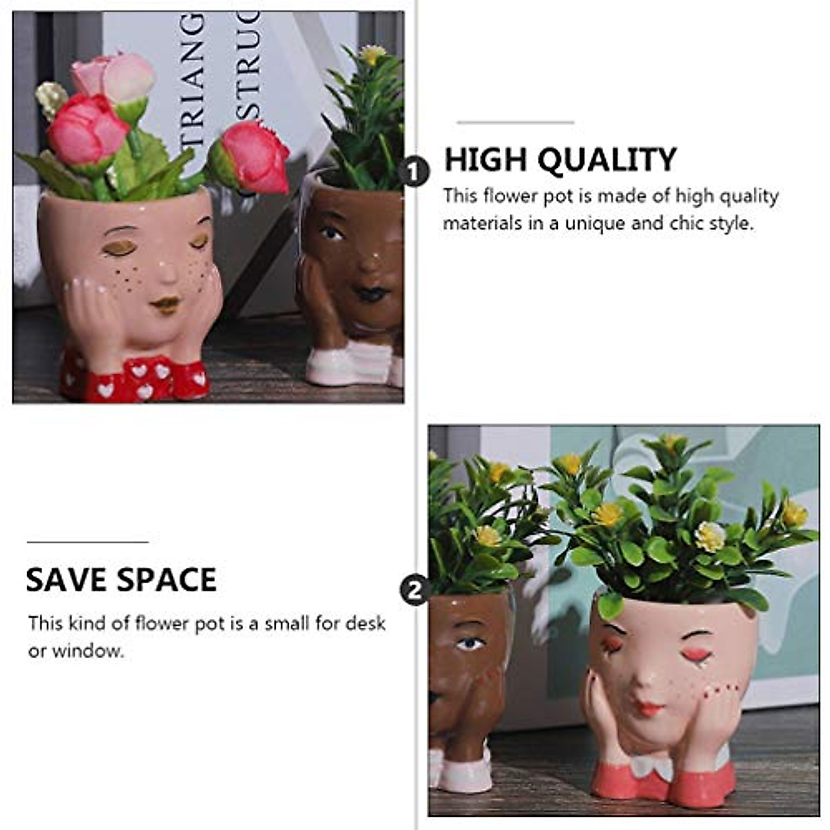 Cabilock 3pcs Ceramic Flowerpot Face Flower Vase Ceramic Indoor Planters Ceramic Head Pots for Plants Animal Succulent Planter Head Flower Pot Ceramic Pot Ceramics Head Flowerpot Flowers