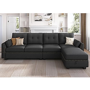 HONBAY Reversible Sectional Sofa L-Shape Sofa Convertible Couch 4-Seater Sofas Sectional for Apartment Deep Grey