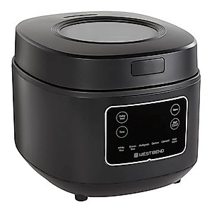 West Bend Programmable Rice & Grain Cooker with 7 Preset Functions, Includes Delay Start and Keep Warm, Features Easy View Window & Steam Basket, 12 Cups Cooked (6 Uncooked), Black