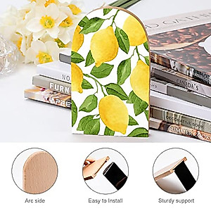 NFGSE Book Ends, Yellow Lemon Leaf 2 Pcs 5 X 3 Inch Modern Home Decorative Bookends for Shelves, Fashion Design Wood Book Stopper for Heavy Books Office School Home Kitchen