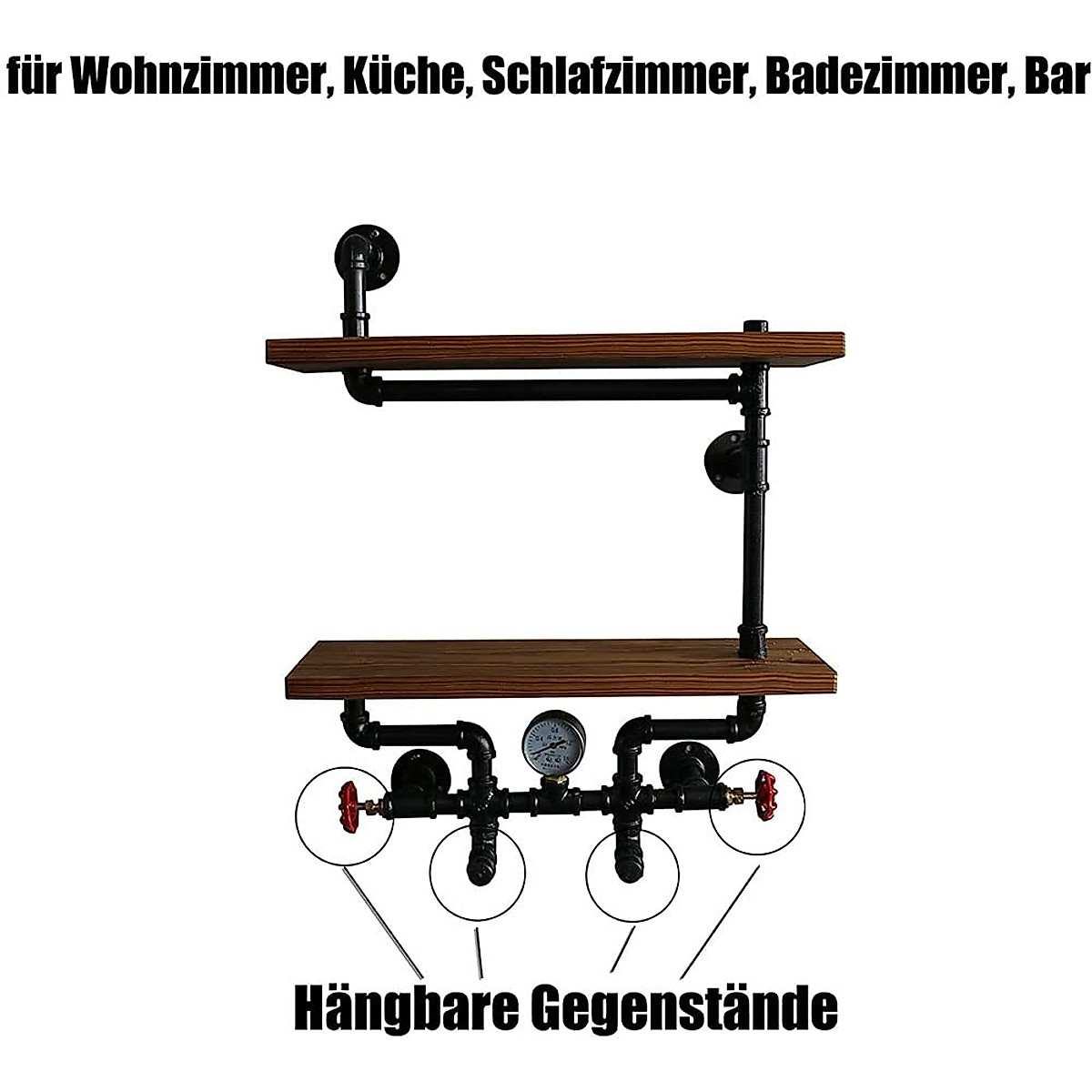 Wall Shelf, Industrial 2 Tier Floating Shelf Decorative Shelves Decorative Shelves Hanging Bracket for Living Room Kitchen Bedroom Bathroom Bar,Black