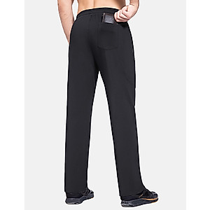 BALEAF Men's Fleece Lined Sweatpants Winter Athletic Workout Cold Weather Thermal Warm Open Bottom Pants with Zipper Pockets Black S