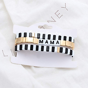 HZEYN Mothers Day Gift Tile Bracelet MAMA Enamel Colorblock Tile Bead Bracelet Stackable Sweet Mama Tile Link Stretch Bracelet Set of 3 Strands Jewelry