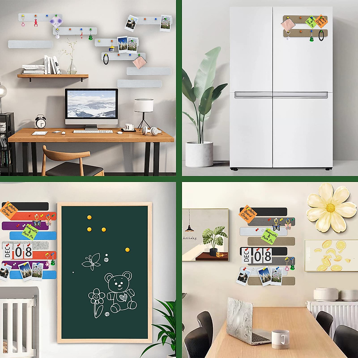 Bulletin Board, Jeethemy Felt Pin Board Bar Strips, Self Adhesive Cork Boards for Walls with 35 Push Pins for Bedrooms Offices Home Decoration,5 Pack,Black