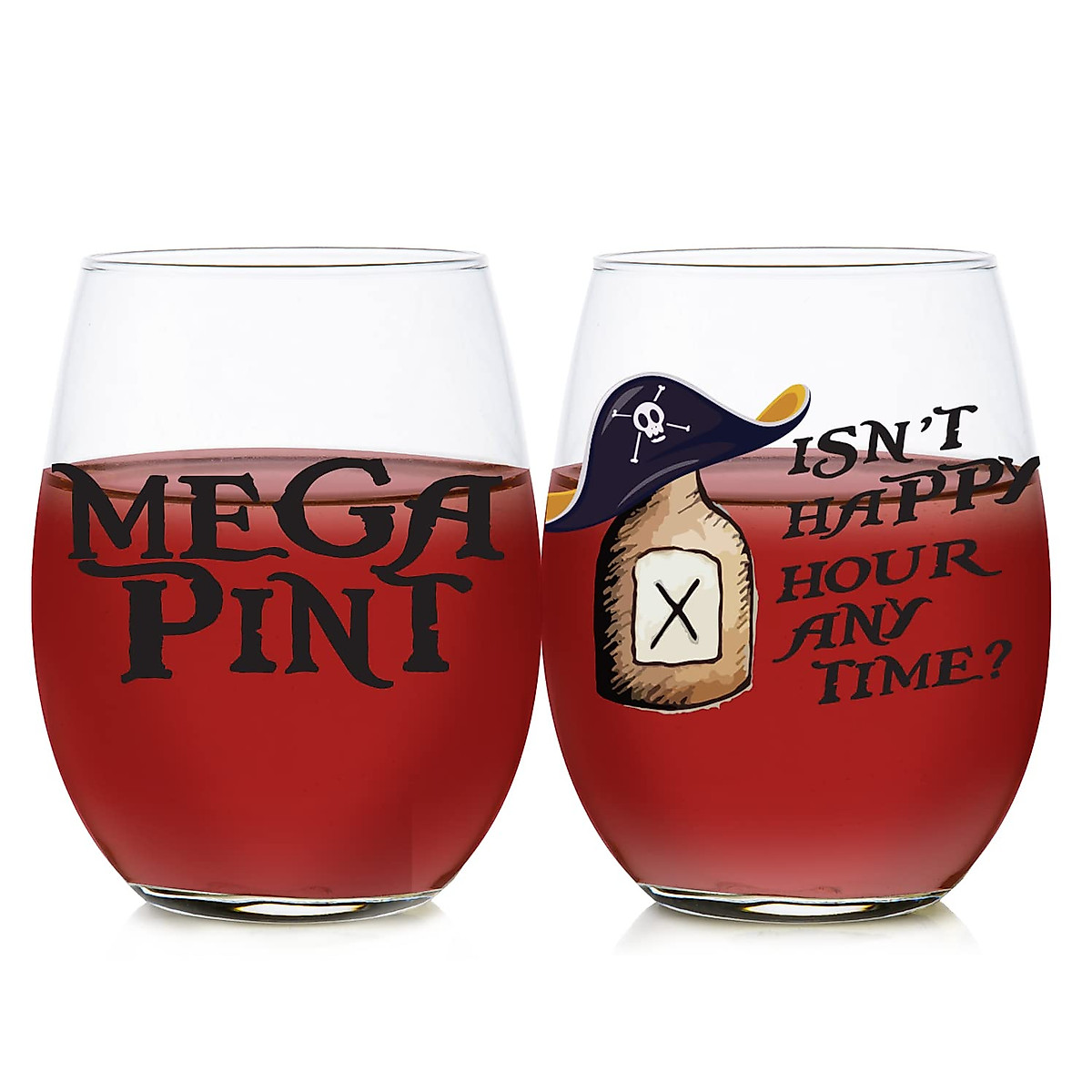 Patriots Cave Is Not Happy Hour Any Time? Pirate | Funny Novelty Stemless Wine And Beer Tumbler 15 oz. | Mega Pint | Justice For Johnny Anti Amber Mug | Johnny Depp Mug For Captain Jack Sparrow Fans