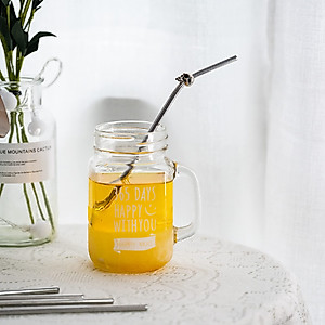 Stainless Steel Straws - 8 Pcs Skull Decor Halloween Reusable Drinking Straws + 2 Pcs Straw Squeegee for Suitable cup depth 6 Inch (Silver Canine Teeth)