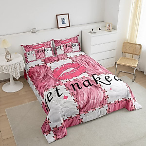 Feelyou Cuw Fur Kids Comforter Set Get Naked Bedding Set for Boys Teens Decor Kiss Printed Comforter Pink Cowgirl Plaid Grid Duvet Set 2Pcs Twin Size Boys