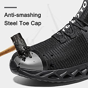 Steel Toe Shoes for Men Work Sneakers Indestructible Safety Shoes Men Lightweight Puncture Proof Shoes Slip on Breathable Industrial Construction Sneakers Black