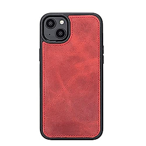iPhone 14 Pro Max Case, Apple iPhone 14 Pro Wallet, Leather iPhone 14 Plus Cover, Handmade iPhone 14 Leather 2-in-1 Case Wallet (iPhone 14 Plus 6.7", Red)