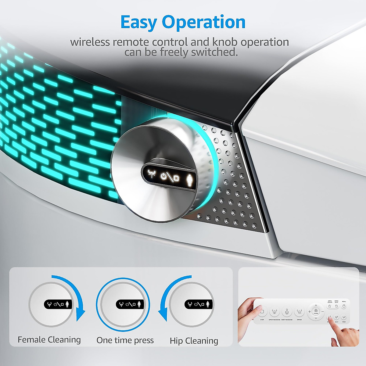 Smart Toilet with Build-in Bidet Seat, Tankless Toilet with Auto-Opening and Closing Lid, Auto Flushing, Heated Seat, Warm Water Bidet, Air Dryer, LED Display, and Remote Control