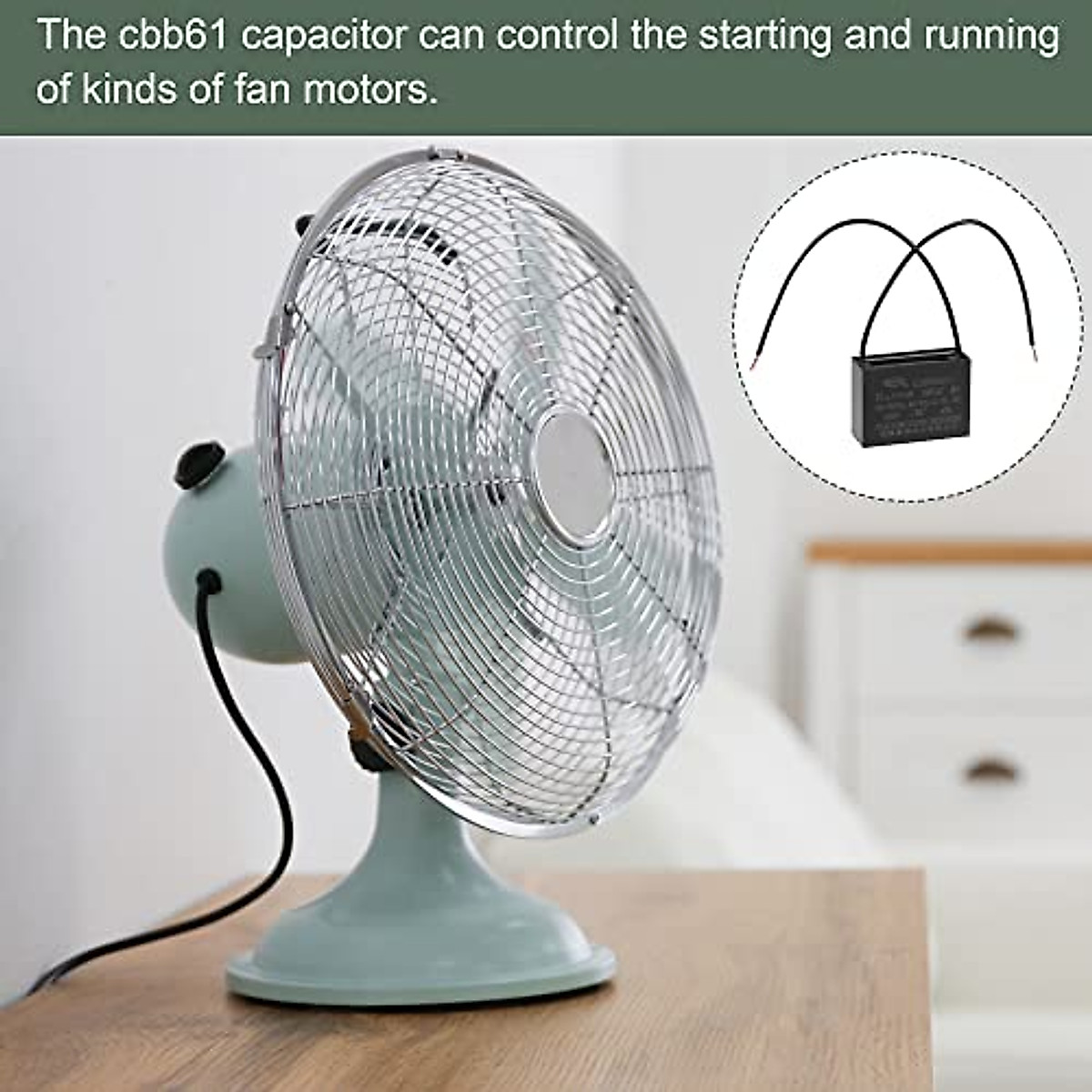 YOKIVE Ceiling Fan Capacitor CBB61, Metallized Polypropylene Film Capacitor Great for Fans Pumps Motors Running (12uF 250V AC 2 Wires 50/60Hz)
