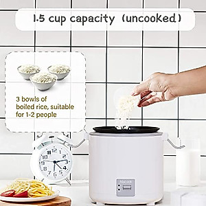 Rice Cooker Small 1-1.5 Cups Uncooked(3 Cups Cooked), Mini Rice Cooker with Removable Nonstick Pot, One Touch&Keep Warm Function, Travel Rice Cooker for Soup Grain Oatmeal Veggie, White