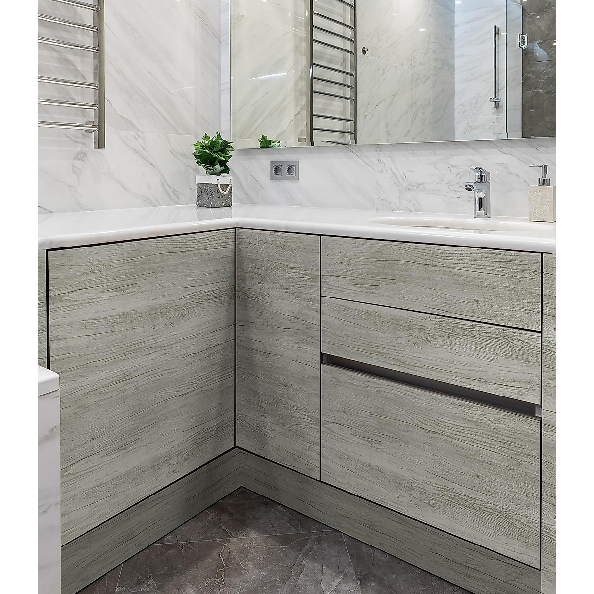 Naphite Grey Wood Wallpaper Peel and Stick Wallpaper Wood Grain Contact Paper for Cabinets Countertops Drawers Self-Adhesive Removable Wallpaper Vinyl Thicken Waterproof Easy to Use&Clean 15.7”×78.7”