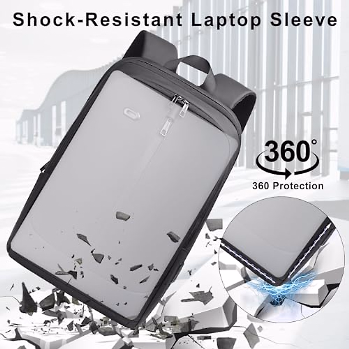 Business Backpack for Men, Slim Laptop Backpack Waterproof 17 inch, Lightweight Compact Computer Backpack with USB Charging, Thin Backpack Sleek for Travel Work Office and College - Black