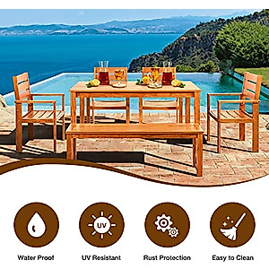 YOLENY 6 Piece Patio Dining Set, Teak Solid Wood, Indoor and Outdoor Wooden Furniture Sets for Backyard, Porch, Lawn, and Garden