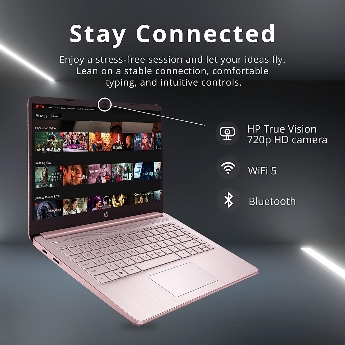 HP Premium Stream 14" HD BrightView Laptop, Intel Celeron N4120, 16GB RAM, 64GB eMMC Storage, UHD Graphics, HD Webcam, 1 Year Office 365, Bluetooth, WiFi, HDMI, Win 11s, Pink, 32GB Hotface USB Card