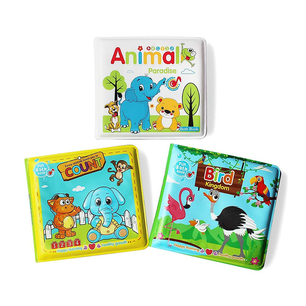 JUNSEE Baby Bath Books-3PCS,Bathtub Toys Floating Waterproof Educational Bath Toy Books for Toddlers-Animal Books,Count Books,Bird Books for Bath time