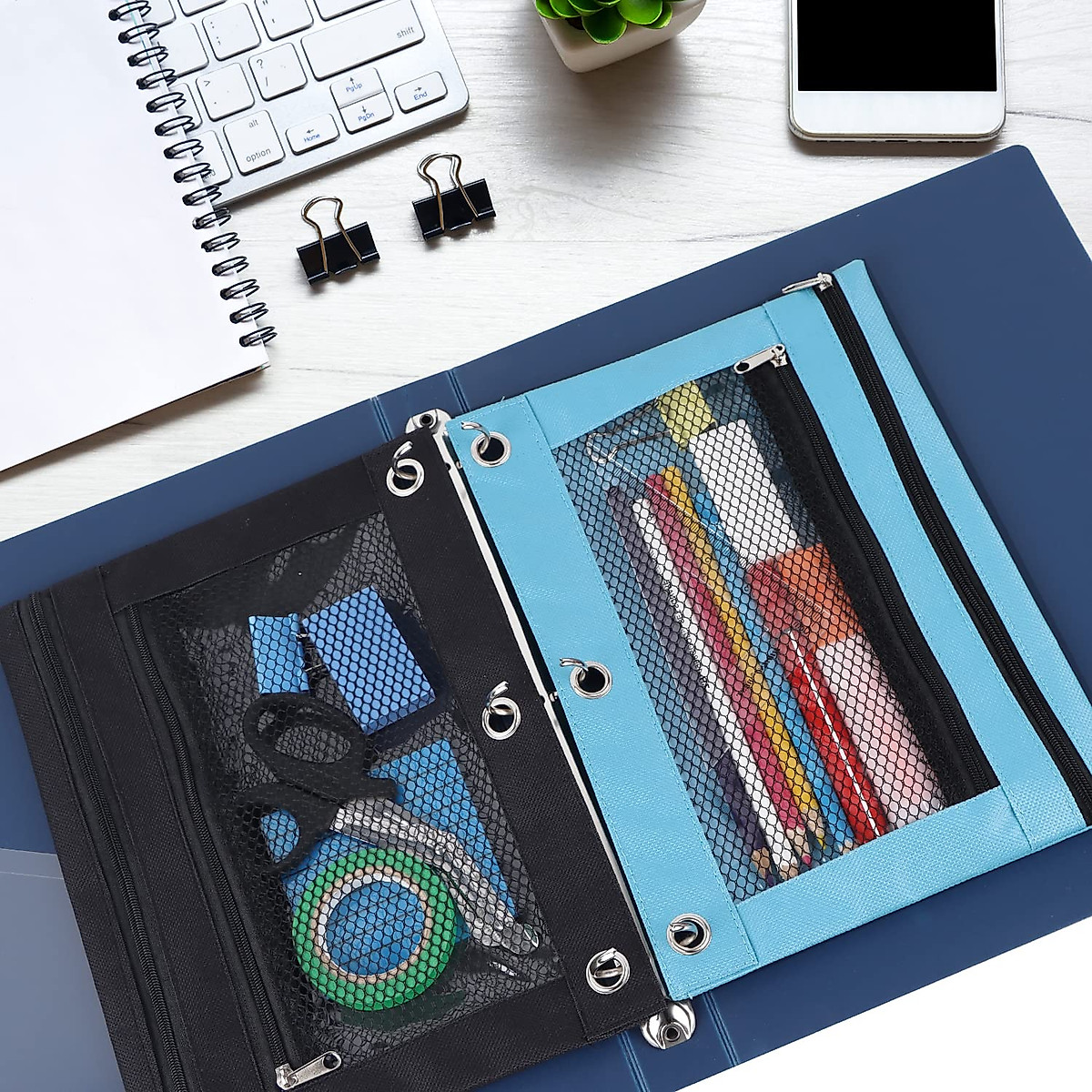 Pencil Pouches, Zipper Binder Pencil Pouch Pen Case With 3 Holes, 3 Ring Zippered Pocket Pencil Pouch for School Office