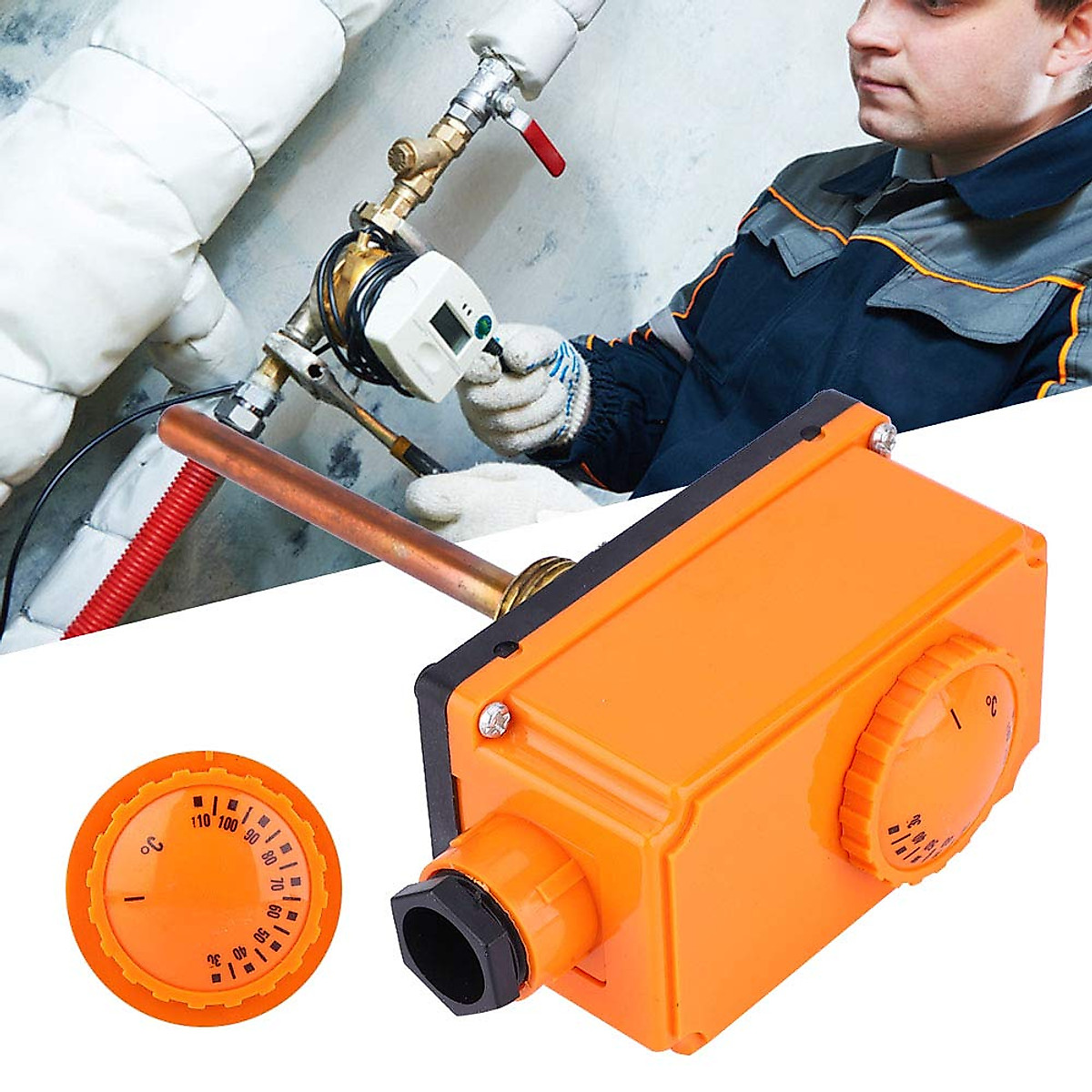 Temperature Start Regulator, 30-110℃ G1/2 Male Thread 220V Hot Water Pipeline Thermostat Temperature Controller