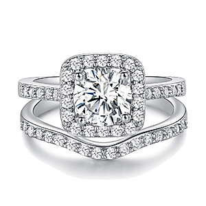 OPOMOMO Engagement Ring Set,18K White Gold Plated Cubic Zirconia Promise Eternity Rings for Women Pack of 2 PCS (5)