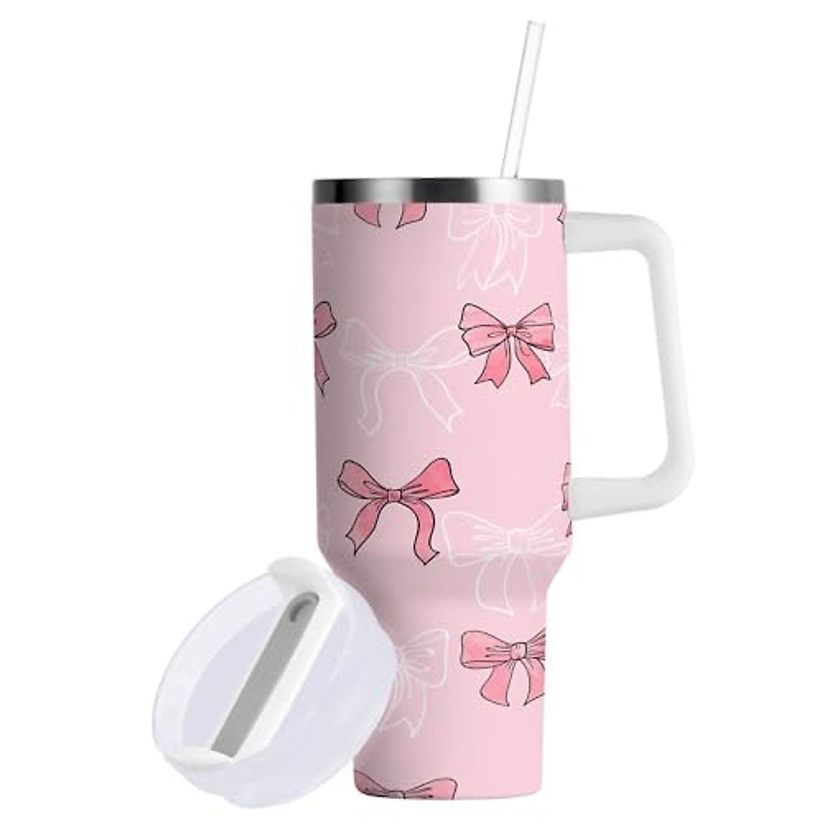KEEPREAL 40 oz Watercolor Bows Tumbler with Handle, Insulated Sports Water Bottle with Lid and Straw, Thermal Stainless Steel Travel Coffee Mug Cup