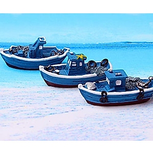 HYSTYLE 6 Pcs Mediterranean Style Miniature Dollhouse Boat Fairy Garden Miniature Boats Model Figurines Cake Topper Fairy Garden Beach Scene Ornament