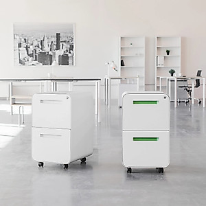 Laura Davidson Furniture Stockpile 2 Drawer Mobile File Cabinet with Lock - Under Desk Metal Filing Cabinet, Legal/Letter File Folders, Wheels and Stationary Feet, Pre-Assembled, Dark Grey