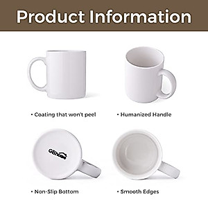 GBHOME Sublimation Mugs Blank, 12 OZ White Ceramic Sublimation Cups, Bulk Mugs for Coffee, Milk, Latte, Hot Cocoa, Set of 6