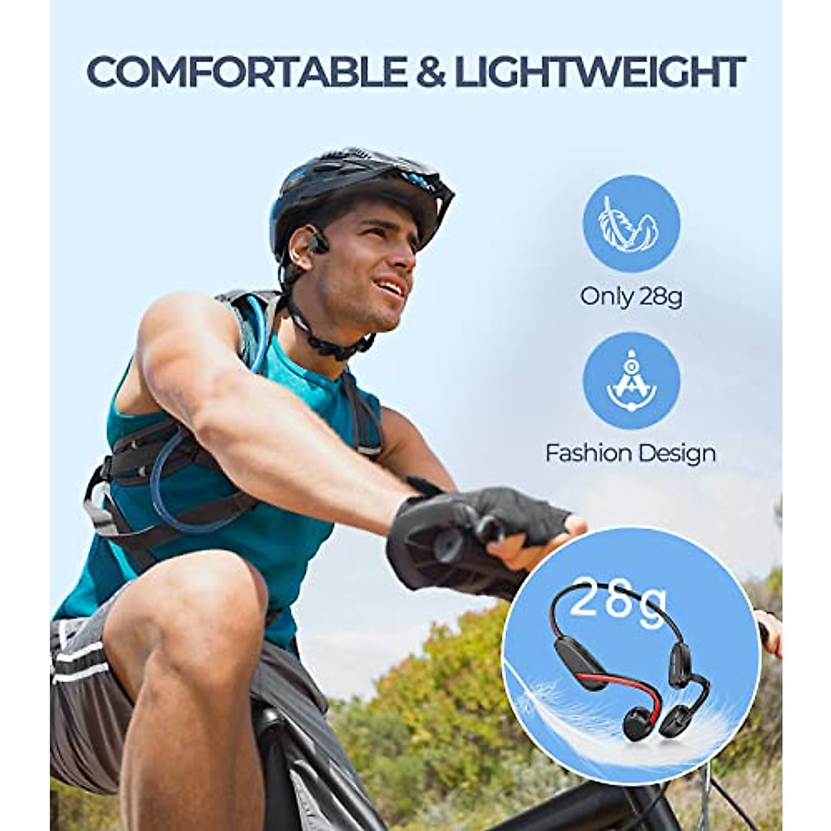 Spobri Bone Conduction Headphones Bluetooth, Open Ear Headphones Wireless, Bluetooth 5.3 Sport Headphones with Microphones,IPX6 Waterproof Earphones for Workout, Running, Gym, Hiking, Cycling