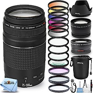 Ultimaxx Bundle with Canon EF 75-300mm f/4-5.6 III Lens, 3 Filter Kits, Telephoto and Wide Angle Lens, Lens Pouch, Tulip Hood Lens + Much More (Black) [International Version]
