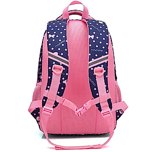 MIFULGOO Kid Girl School Backpack Water Resistant Elementary Dot Bookbag with Chest Strap (RoyalBlue)