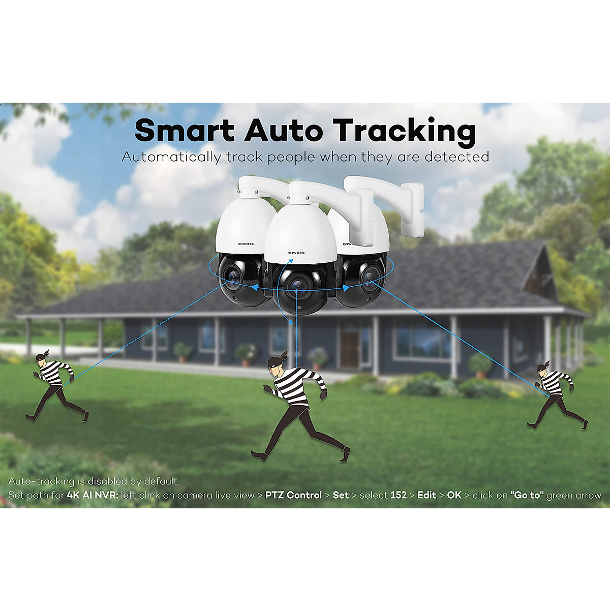 ONWOTE 4K 8MP 20X IP PTZ PoE Security Camera, Smart AI Human Vehicle Detection, Support Auto Tracking, 360° Pan 90° Tilt 20X Optical Zoom, 4.7-94mm Motorized Lens, Auto Cruising, 262-328ft IR IP66