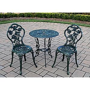 Oakland Living Cast Aluminum Conversation Metal Antique 3 Piece Patio Rose Bistro Set, Verdi Green