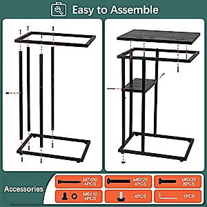 Yoobure C Shaped End Table Set of 2, Side Table for Couch and Bed, Small Side Table for Small Spaces, Living Room, Bedroom, Rustic Snack Table