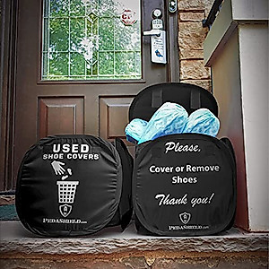 PedaShield Shoe Covers box | Collapsible Shoe Basket Bin Bootie Box | Reversible Door Hanger Signs | Realtors Open House 10" Foldable Storage holds 100 Disposable (2 Red Box + 2 Door Hang, 4)