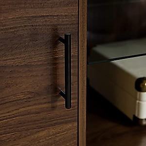 Walker Edison Saxon Mid Century Modern Glass Shelf TV Stand for TVs up to 65 Inches, 60 Inch, Walnut