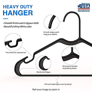 Sehloran Plastic Hangers 50 Pack,Space Saving Notched Hangers, Space Saving Slim Hangers, Heavy Duty Clothes Hanger for Coats,Pants,Dress,Shirts,White&Black,Made in USA